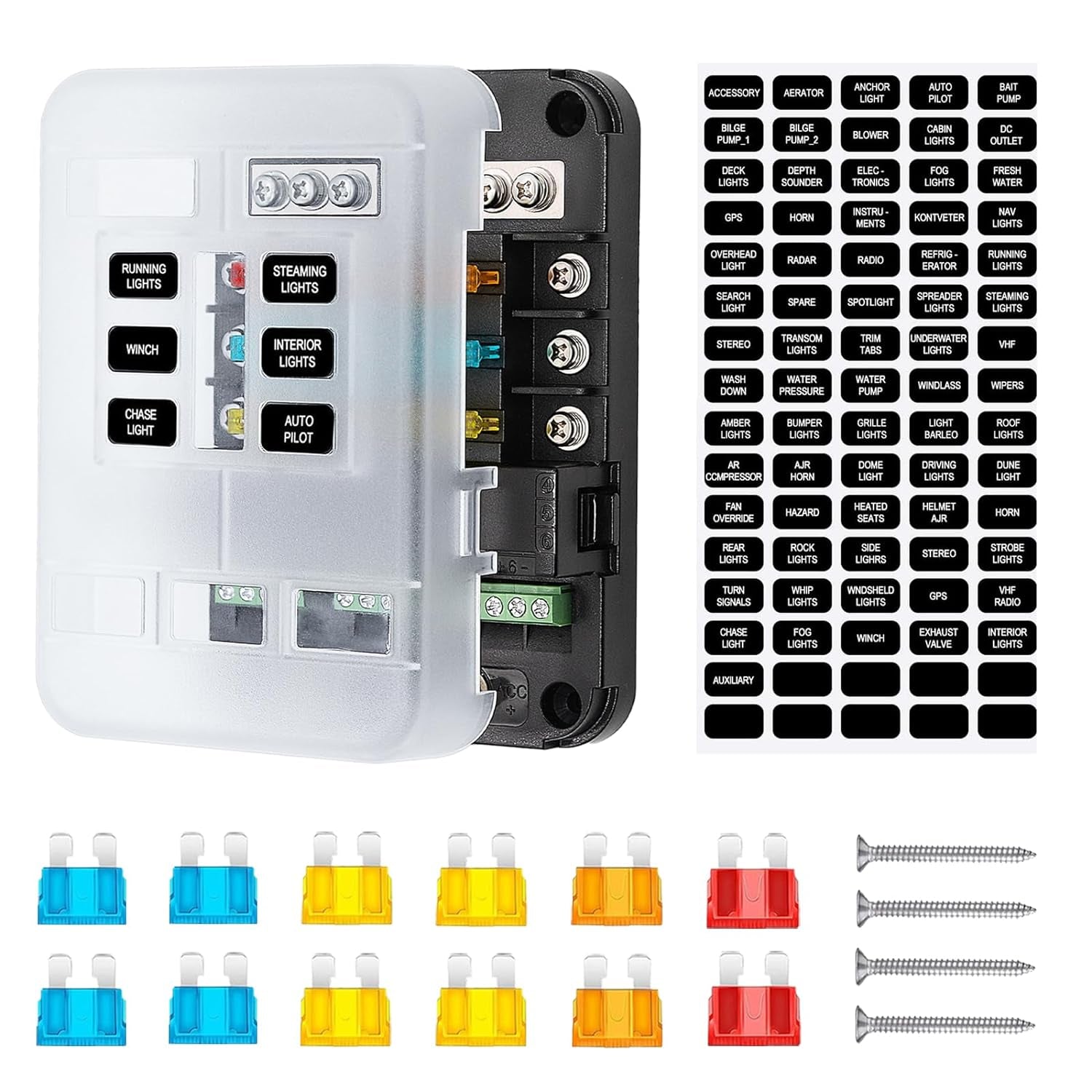 12V Fuse Block with Relay, Automotive 6 Circuits Fuse and Relay Box wi ...